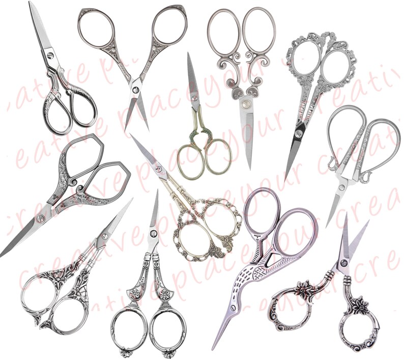 Vintage Silver Sewing Scissors Photo Clipart.victorian Sewing.antique ...