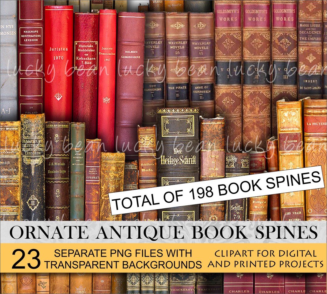 Antique Book Spines Clipart.ornate Vintage Book.old Books.antique Library.vintage Book Covers ...