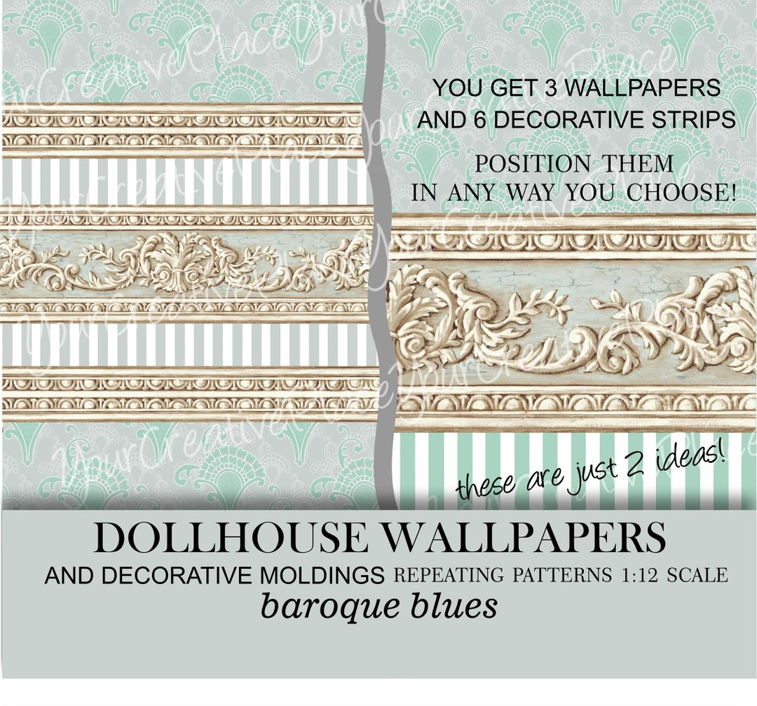Dollhouse Wallpaper.decorative Moldings. 1:12 Scale Dollhouse Decor ...