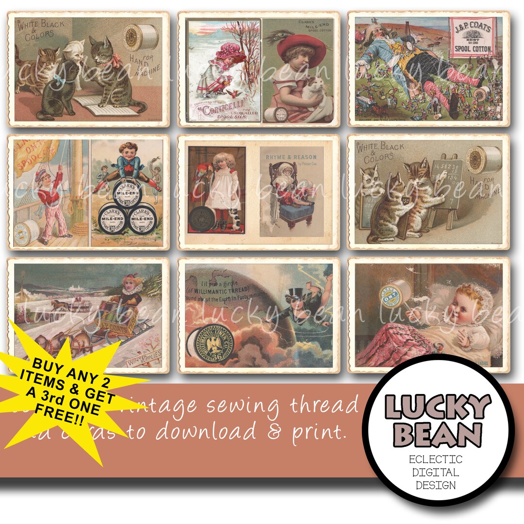 Sewing Ephemera Printable Cards.victorian Thread.old Fashioned - Etsy