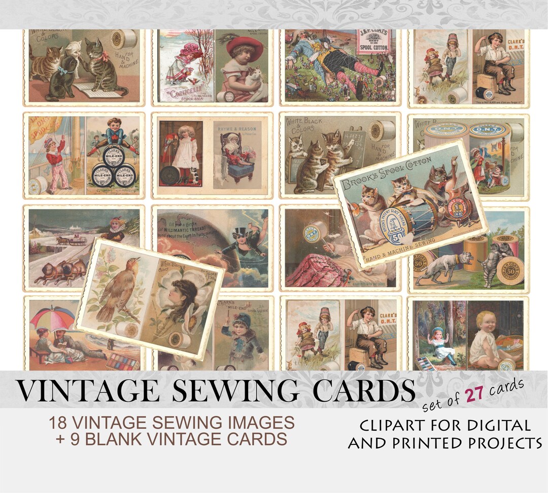 Sewing Ephemera Printable Cards.victorian Thread.old Fashioned - Etsy