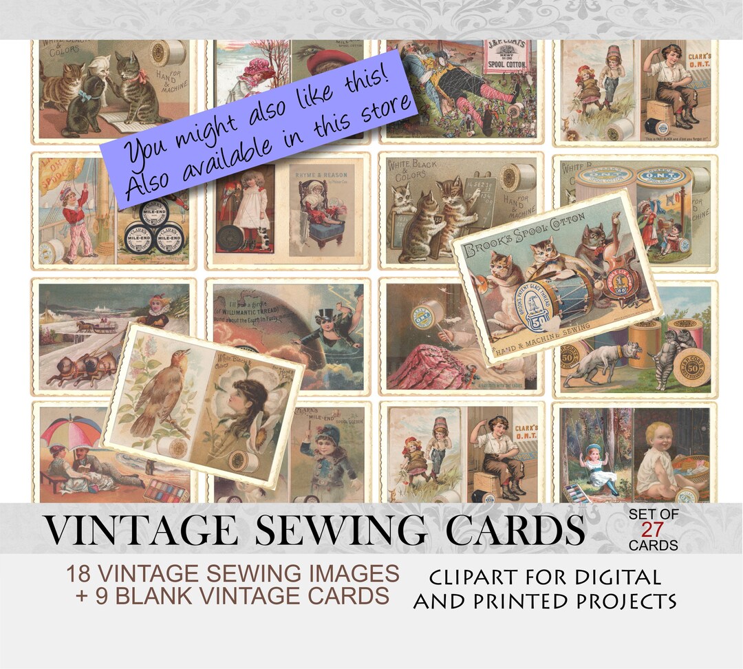 Sewing Ephemera Printable Cards.victorian Thread.old Fashioned Sewing ...