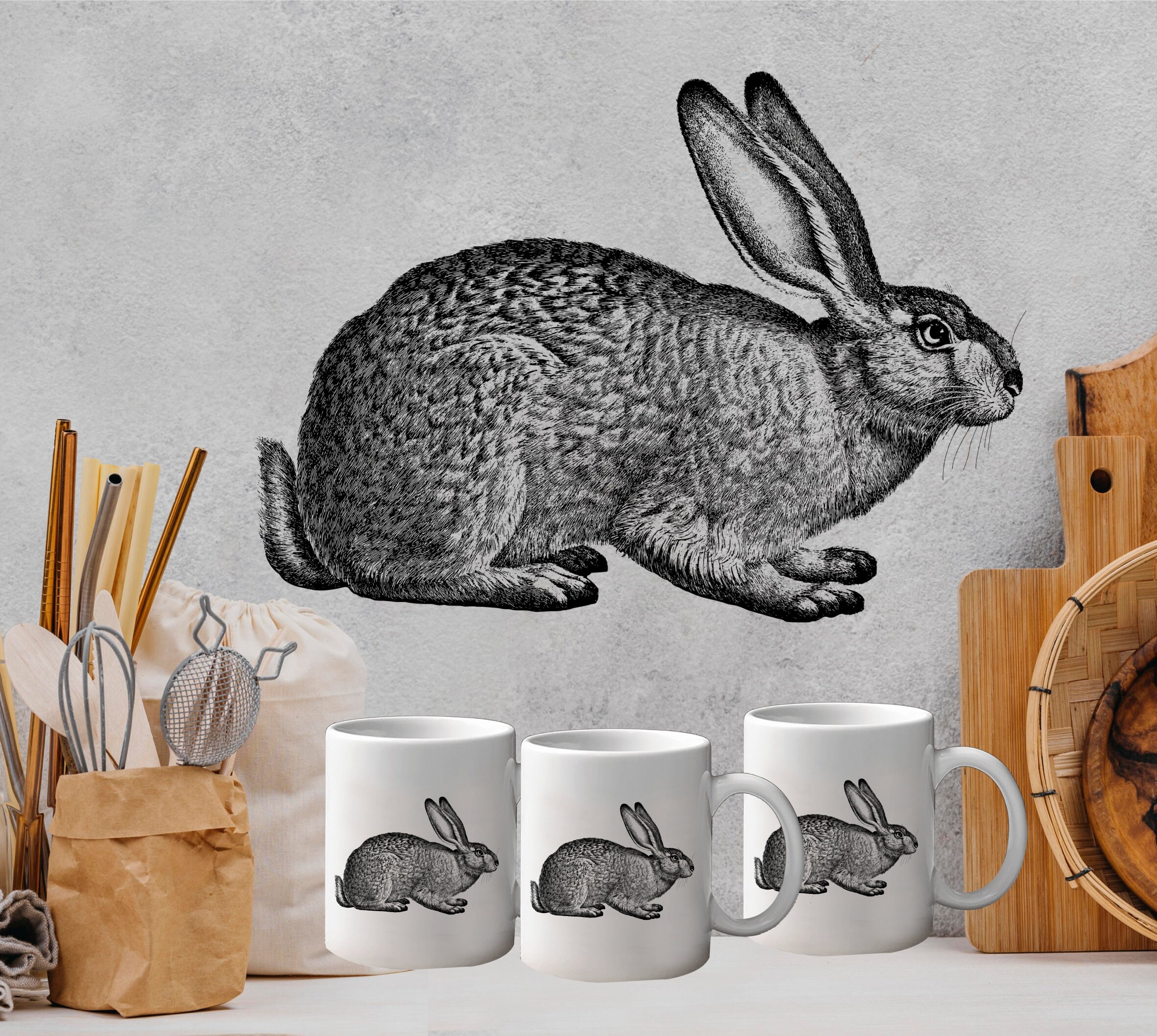 Rabbit Clipart.vintage Rabbit.hare Illustration.vintage Rabbit Print ...