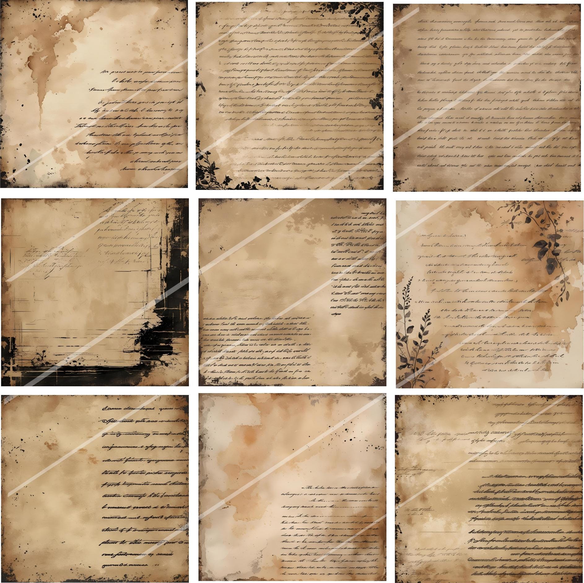 Antique Handwriting Digital Paper | Vintage Script Backgrounds ...