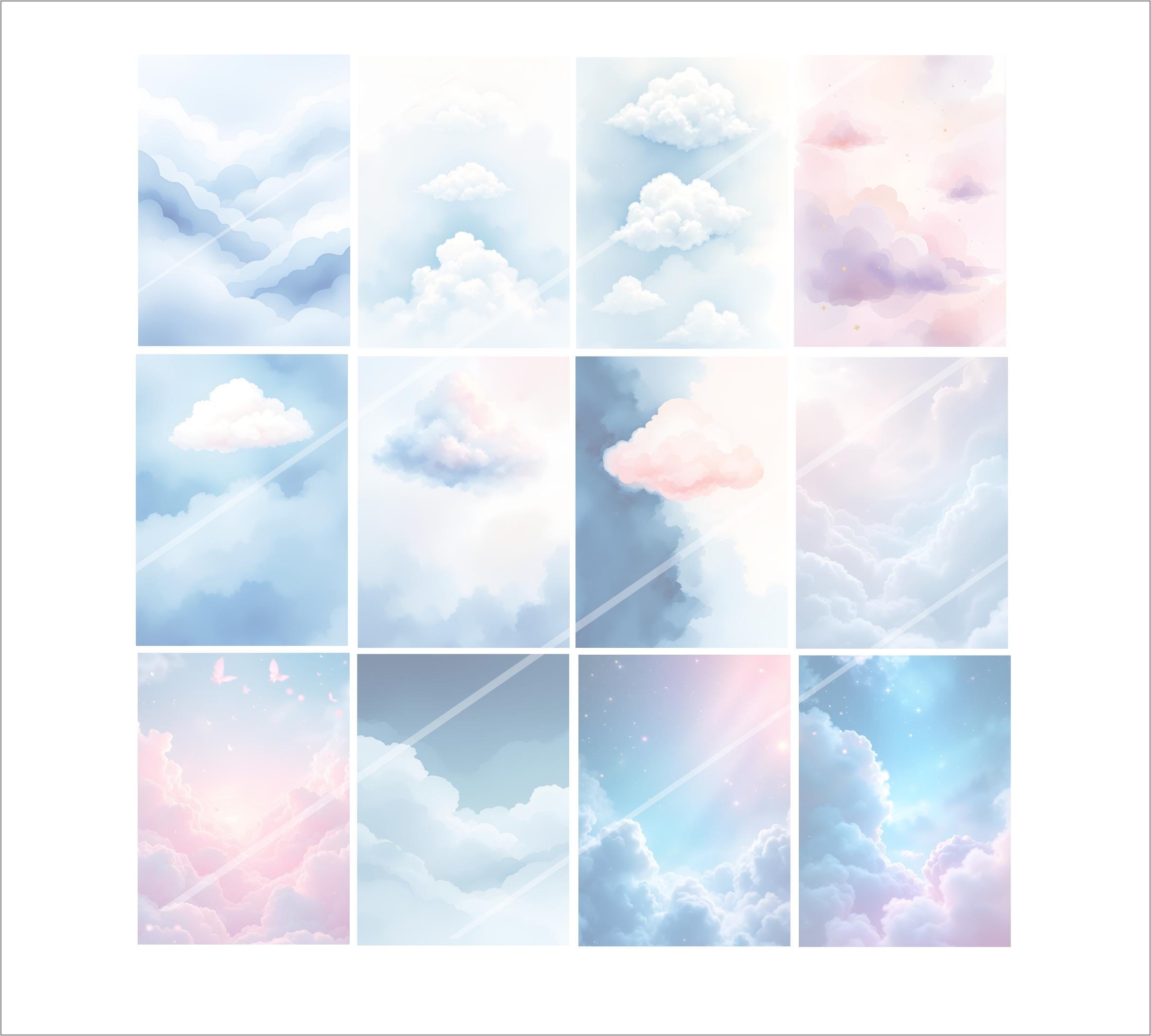 Watercolor Cloudy Skies Background Digital Paper.magical Illustrations ...