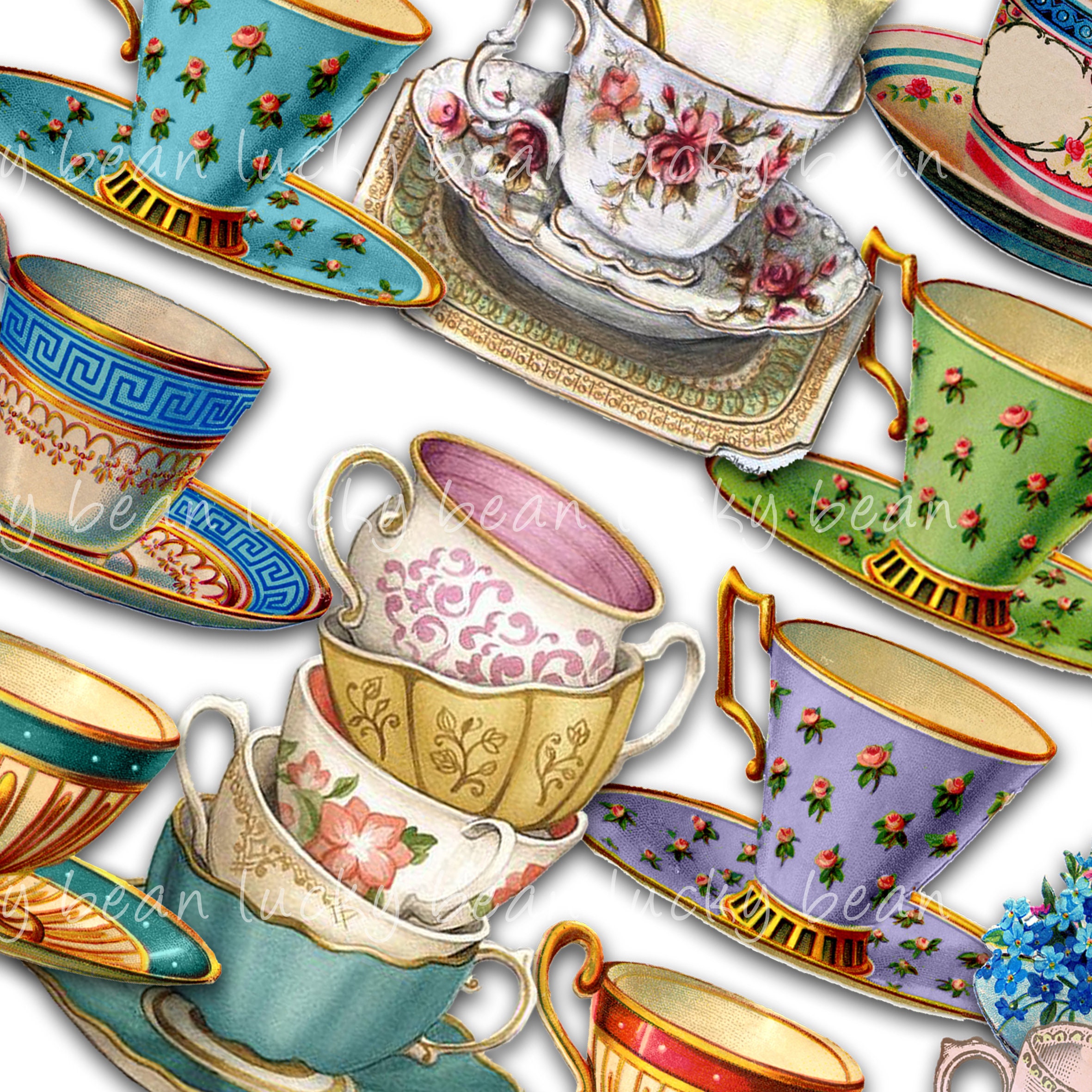Cup and Saucer.teacups Vintage Collage Sheet.tea Cup Clipart.printable ...