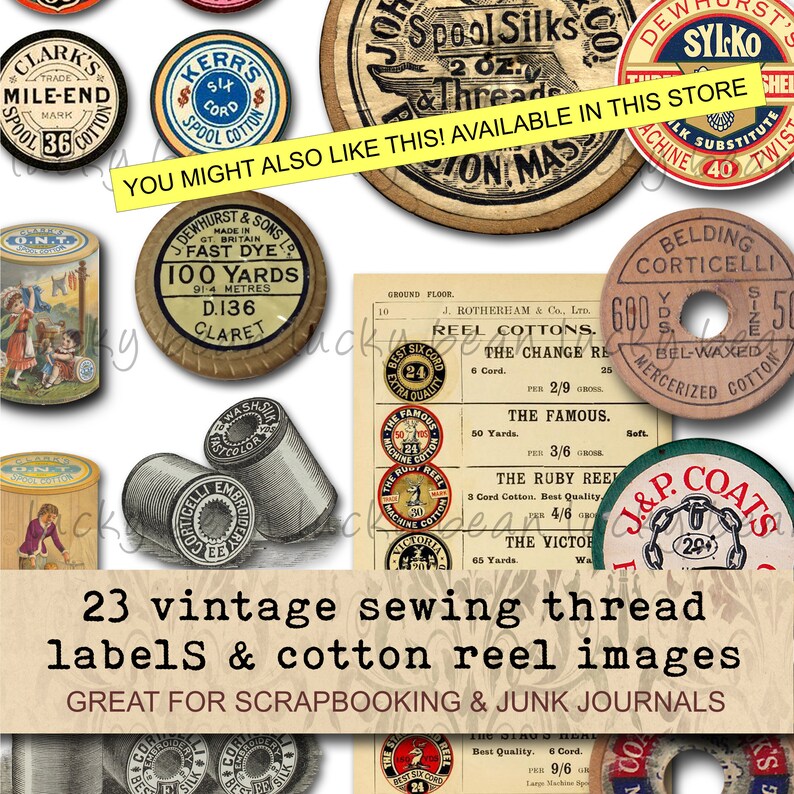 Sewing Ephemera Printable Cards.victorian Thread.old Fashioned Sewing ...