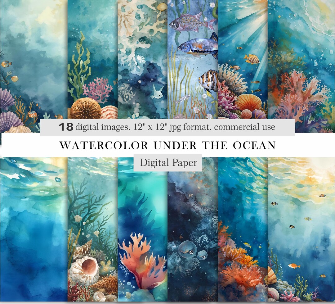 Watercolor Under the Ocean Digital Paper. Sea Life & Coral Backgrounds ...