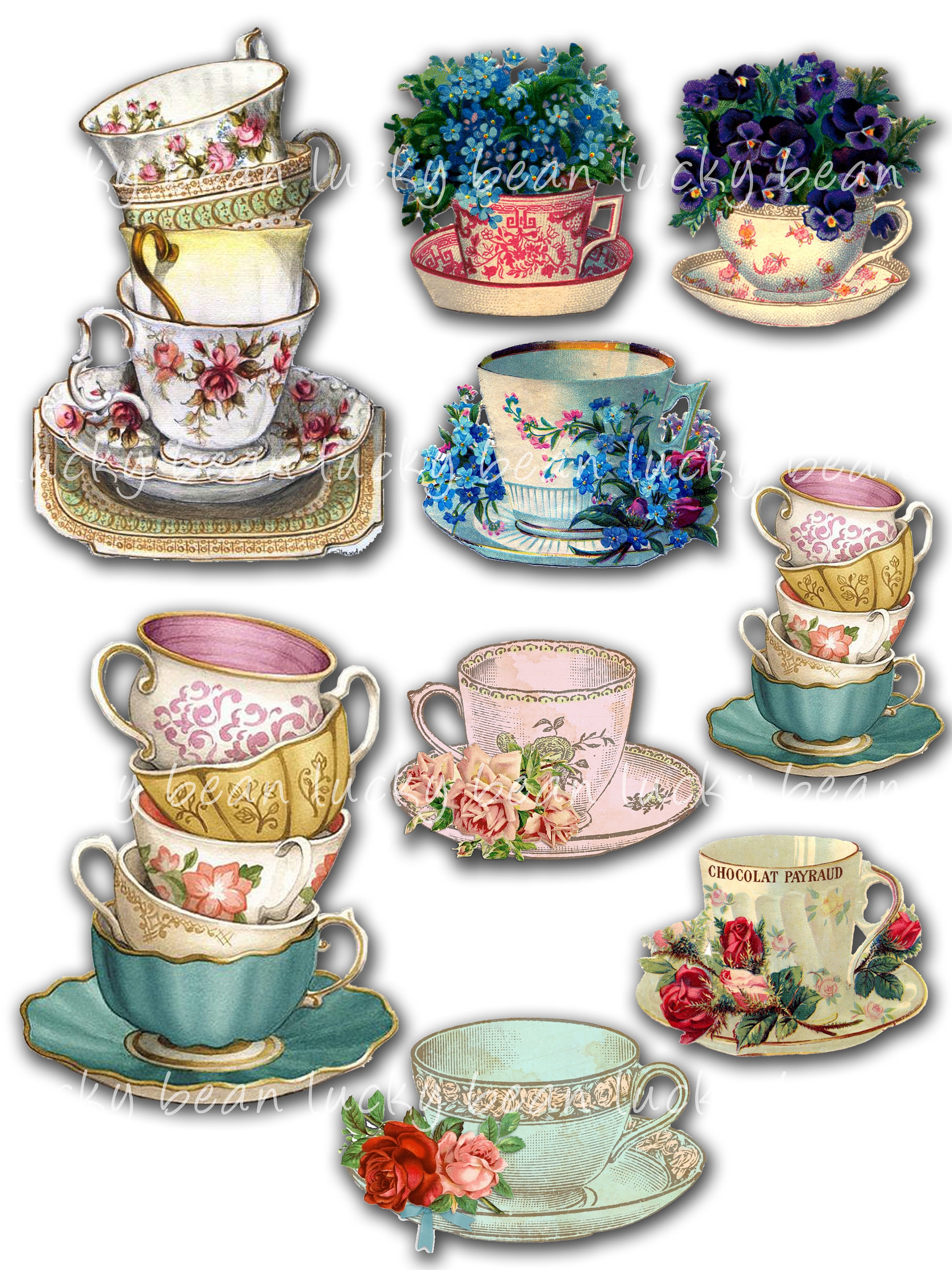 Cup and Saucer.teacups Vintage Collage Sheet.tea Cup Clipart.printable ...