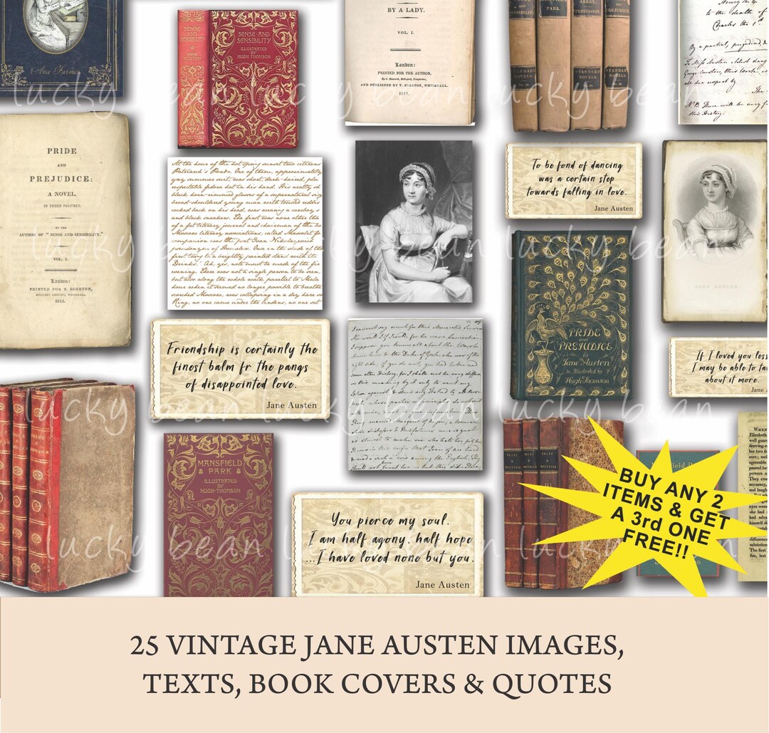 Jane Austen Ephemera Bundle.vintage Jane Austen Pages,covers & Quotes ...