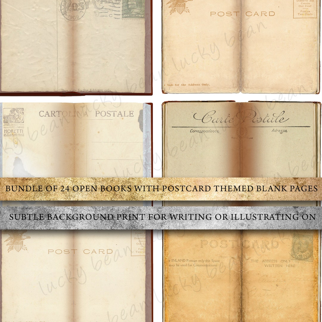Vintage Postcard Open Book Pages, Digital Junk Journal Kit, Antique ...