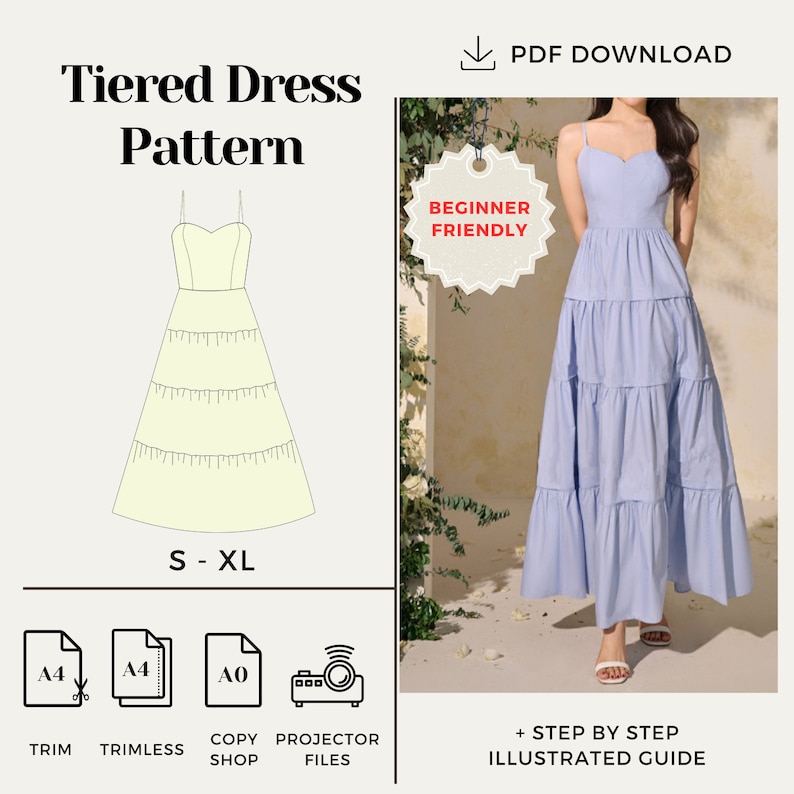 Tiered Dress Sewing Pattern PDF Pattern for Women Easy Summer Dress ...