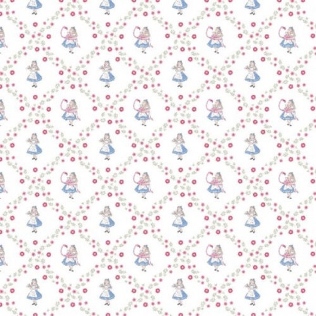Alice in Wonderland White Roses Fabric Remnant - Etsy