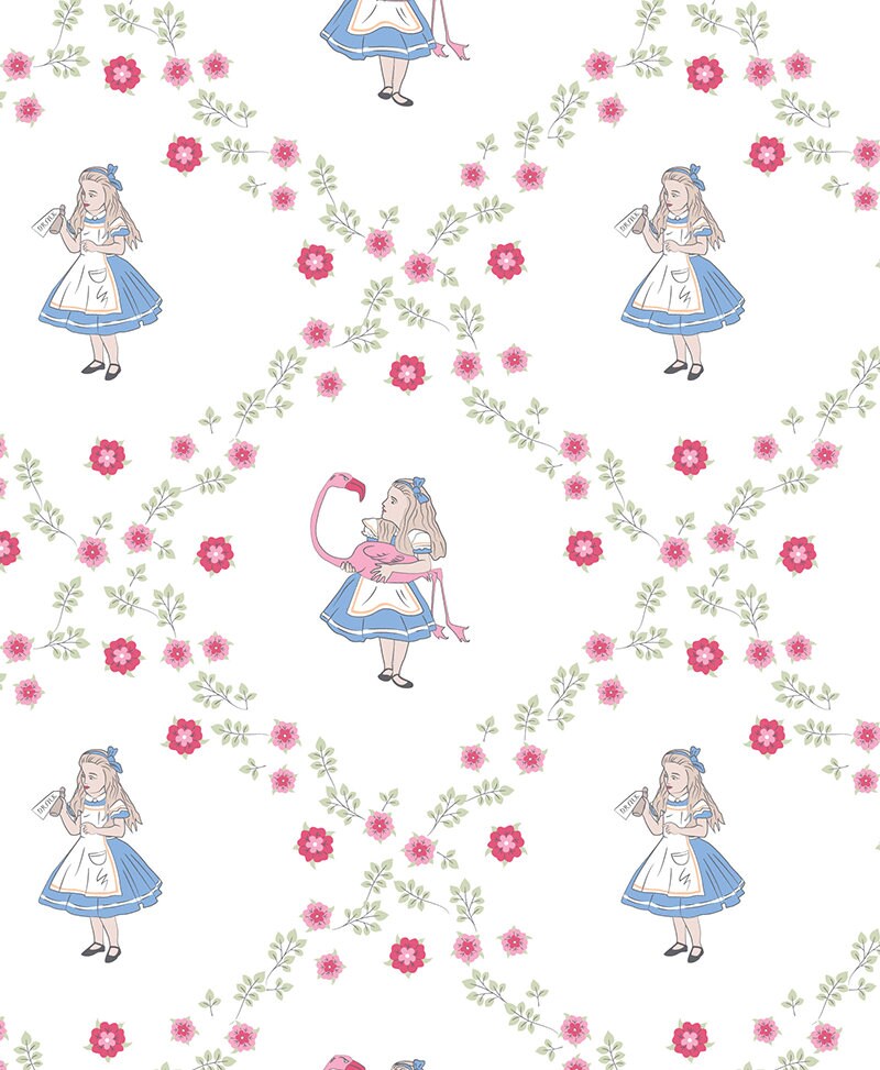 Alice in Wonderland White Roses Fabric Remnant - Etsy