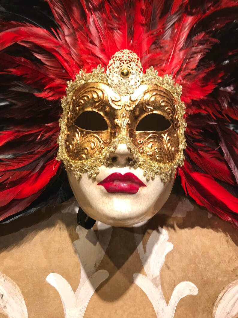 Venetiaans masker, prinses van veren, origineel masker van Venetië ...