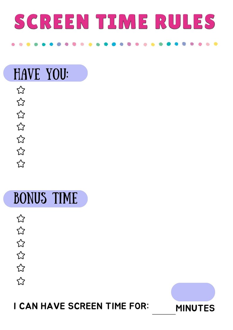 Printable Kids SCREENTIME, CHORE & EXERCISE Chart. Introduce Screen ...