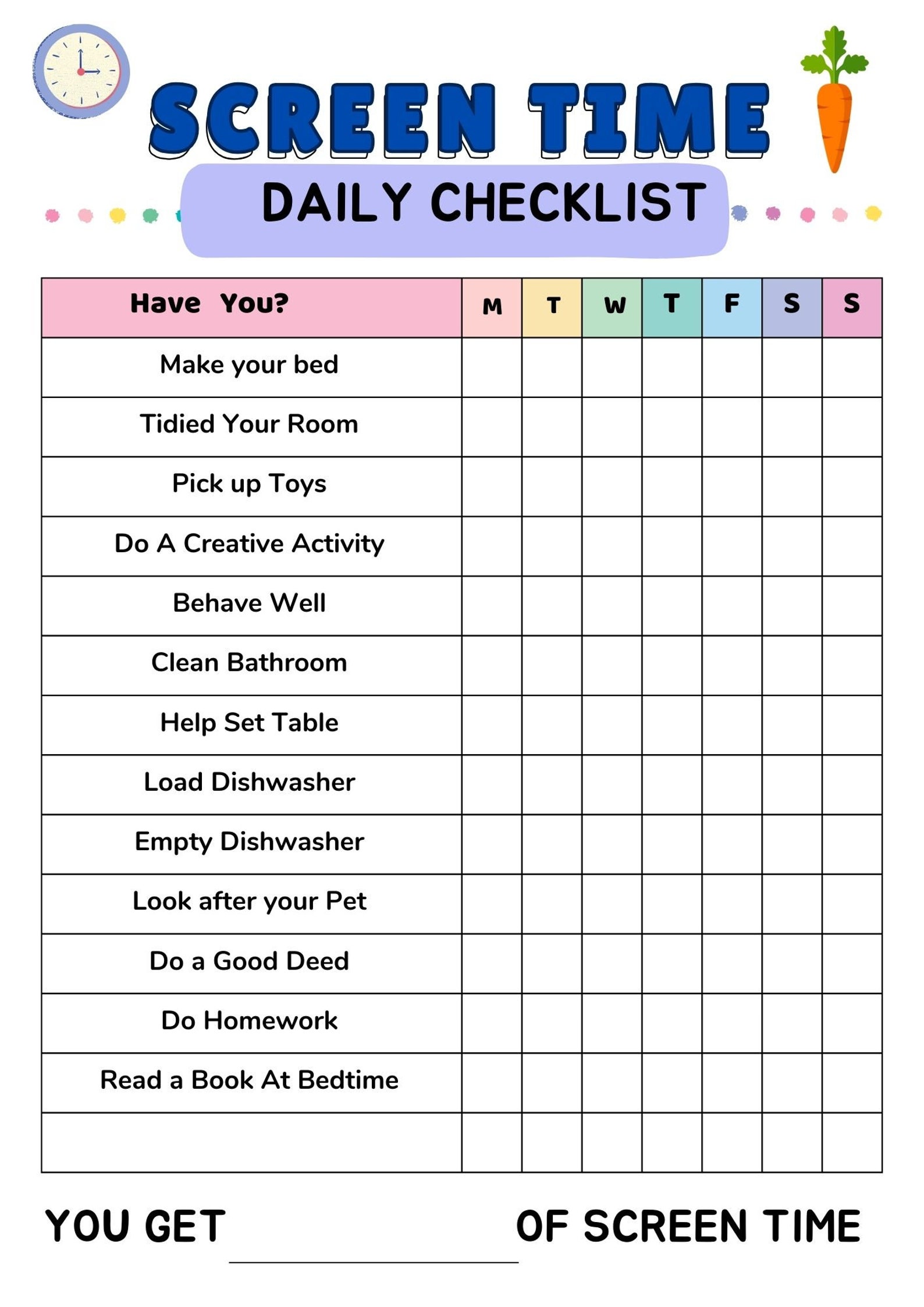 Kids SCREENTIME CHORE REWARDS Charts, Printable Screen Time Chart ...