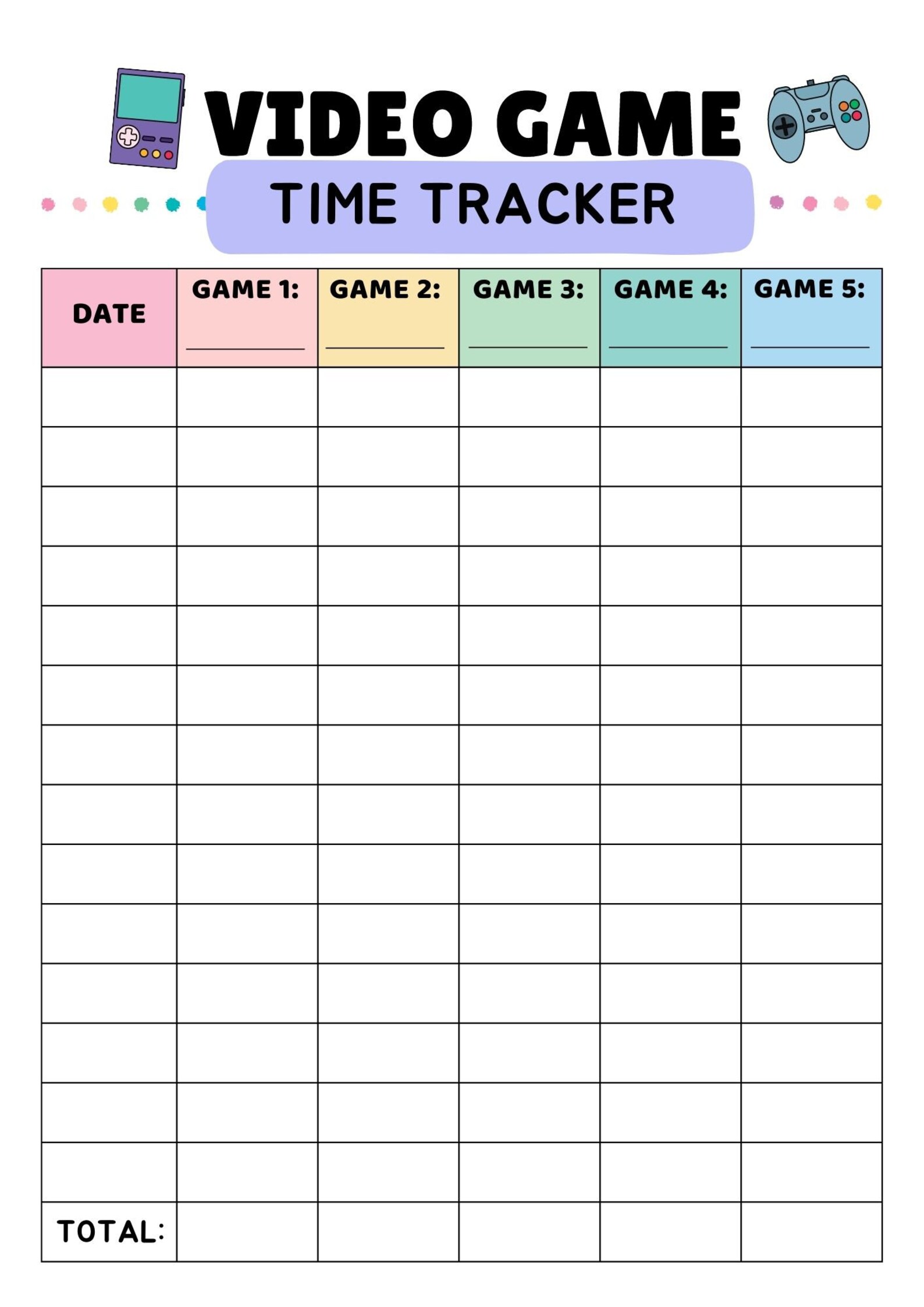 Kids Video Gaming Time Chore Chart, Printable Screen Time Chart ...