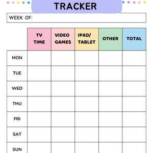BUMPER Kids Screen Time Chore Chart, Printable Screen Time Charts ...
