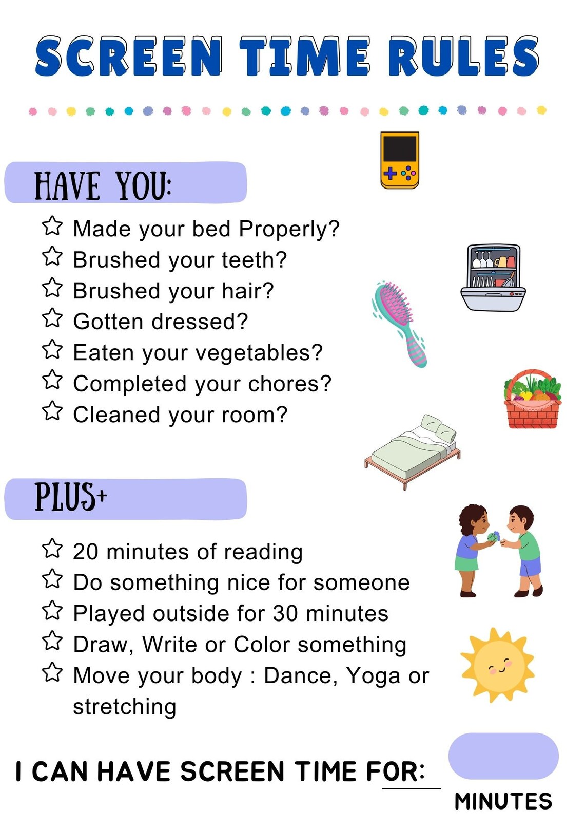 Kids SCREENTIME CHORE REWARDS Charts, Printable Screen Time Chart ...