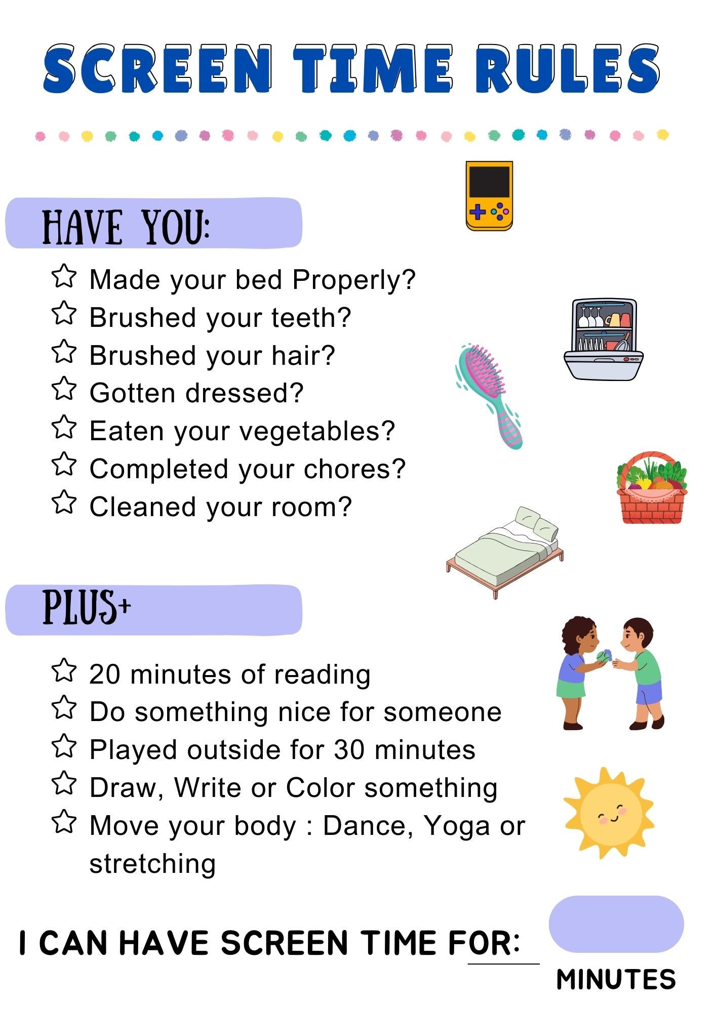 Kids SCREENTIME CHORE REWARDS Charts, Printable Screen Time Chart ...