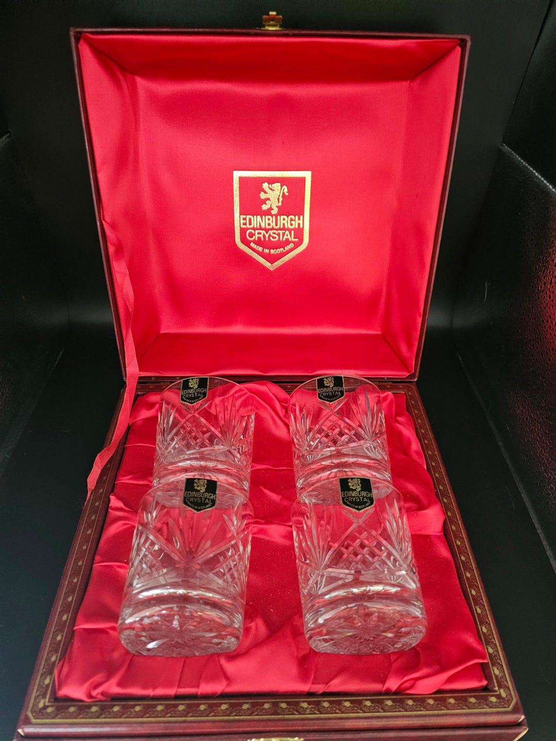 Set of 4 Edinburgh Crystal Sutherland Tumblers in Presentation Box. 7oz ...