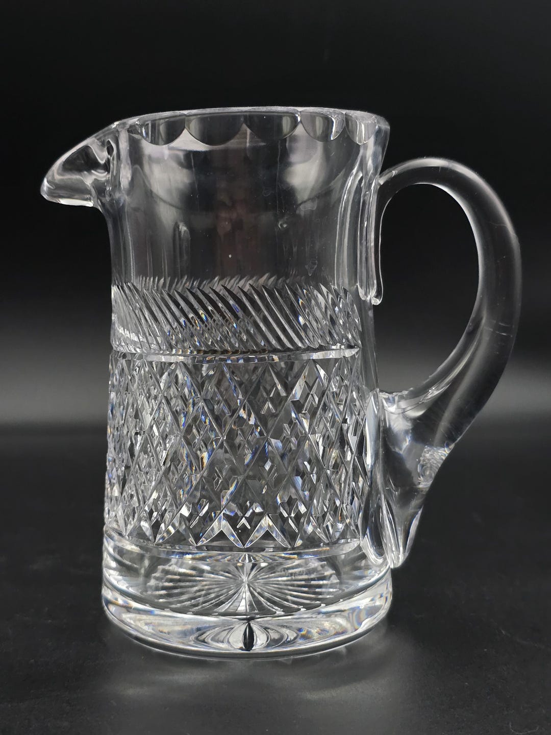 Vintage Crystal Jug, Diamond Cut & Fan Base, 425ml, Heavy 1.1kg. C ...