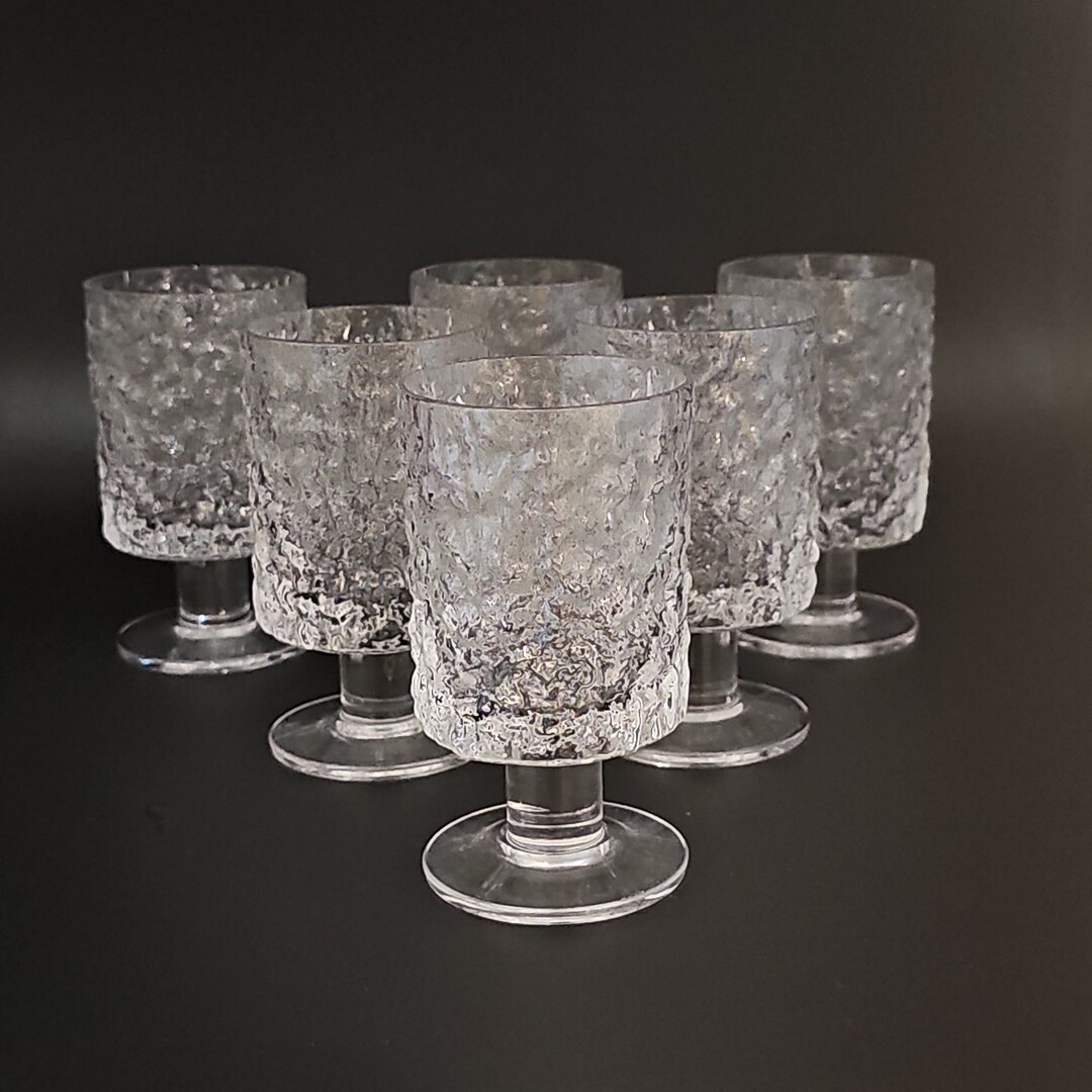 Whitefriars Geoffrey Baxter Crystal Glacier Footed Glass Full Set of 6 ...