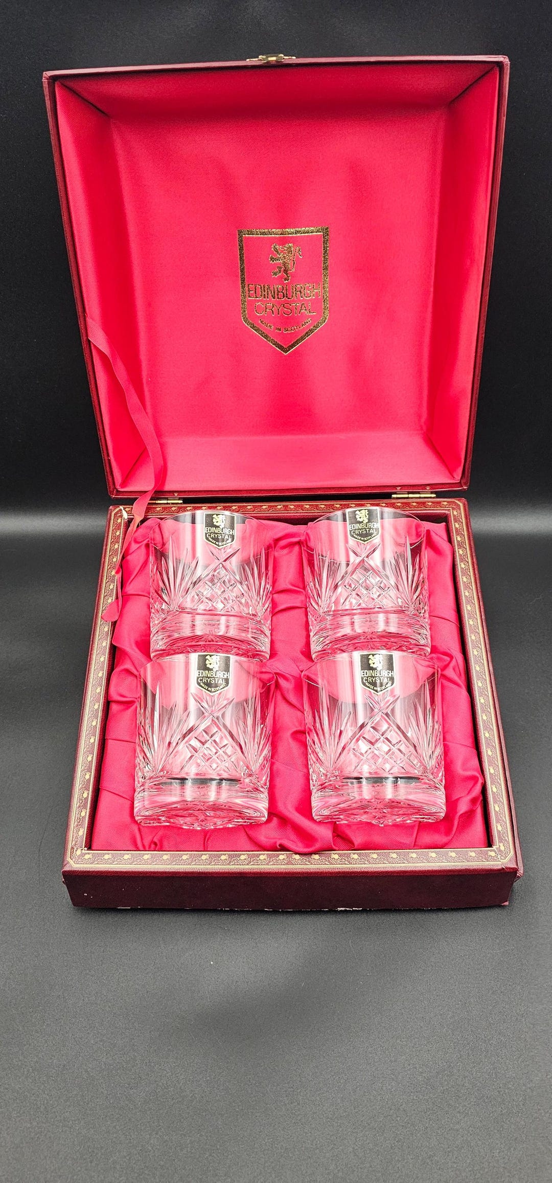Edinburgh Crystal Tumblers Set: Sutherland Pattern, Satin Lined Box - Etsy