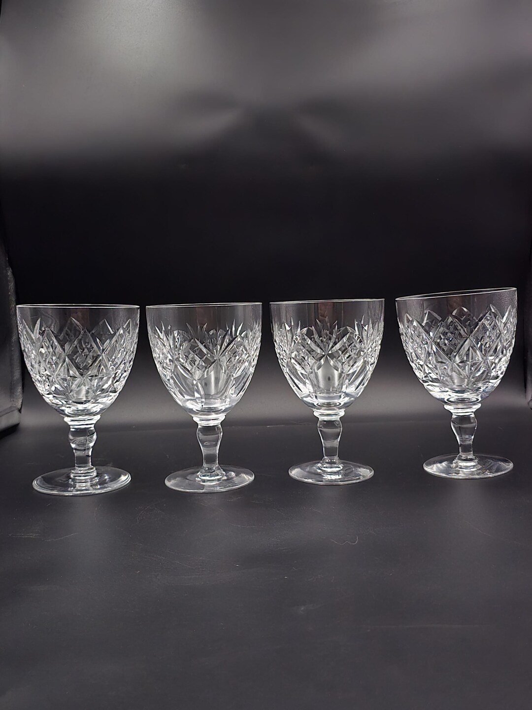 Vintage Lead Crystal Large Water Goblets – Set of 4, Cross Cut Design ...