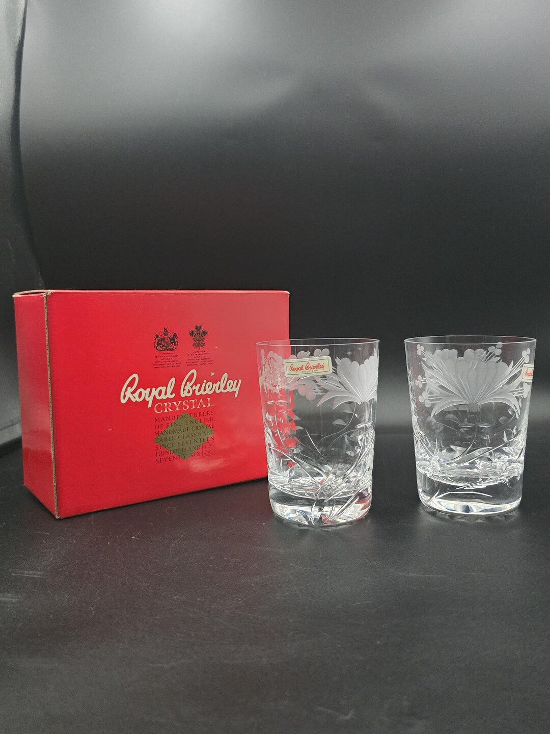 Royal Brierley Crystal Tumblers - Honeysuckle Cut, Heavy Base (boxed ...