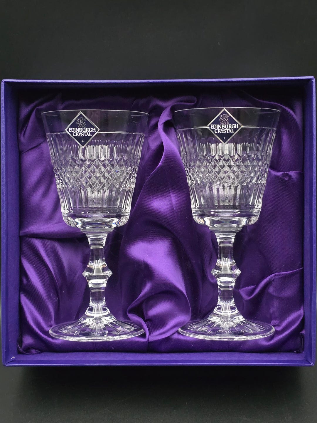 Pair of Elegant Large Edinburgh Crystal Cameron Pattern Crystal Wine ...