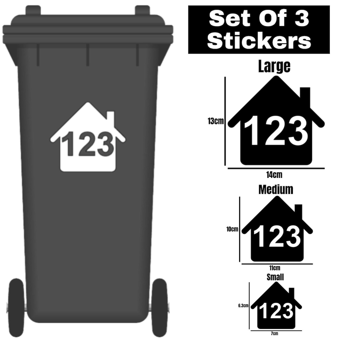 X3 Wheelie Bin House Numbers Stickers Wheely Dustbin Sticker Peel ...