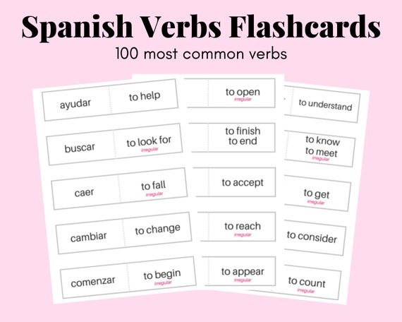 100 Spanish Verbs Flashcards Study and Learn Spanish - Etsy Australia