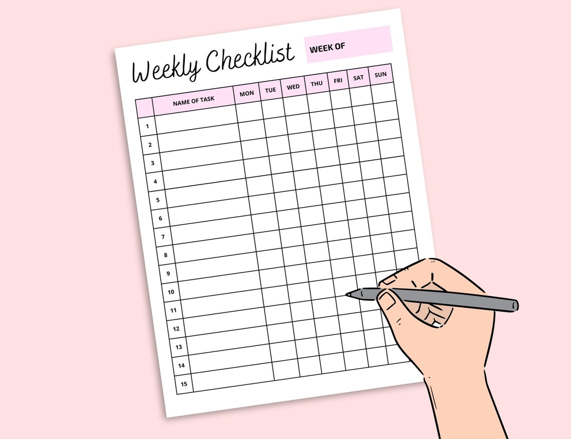Weekly Checklist Printable, to Do List, Printable, Weekly Checklist ...