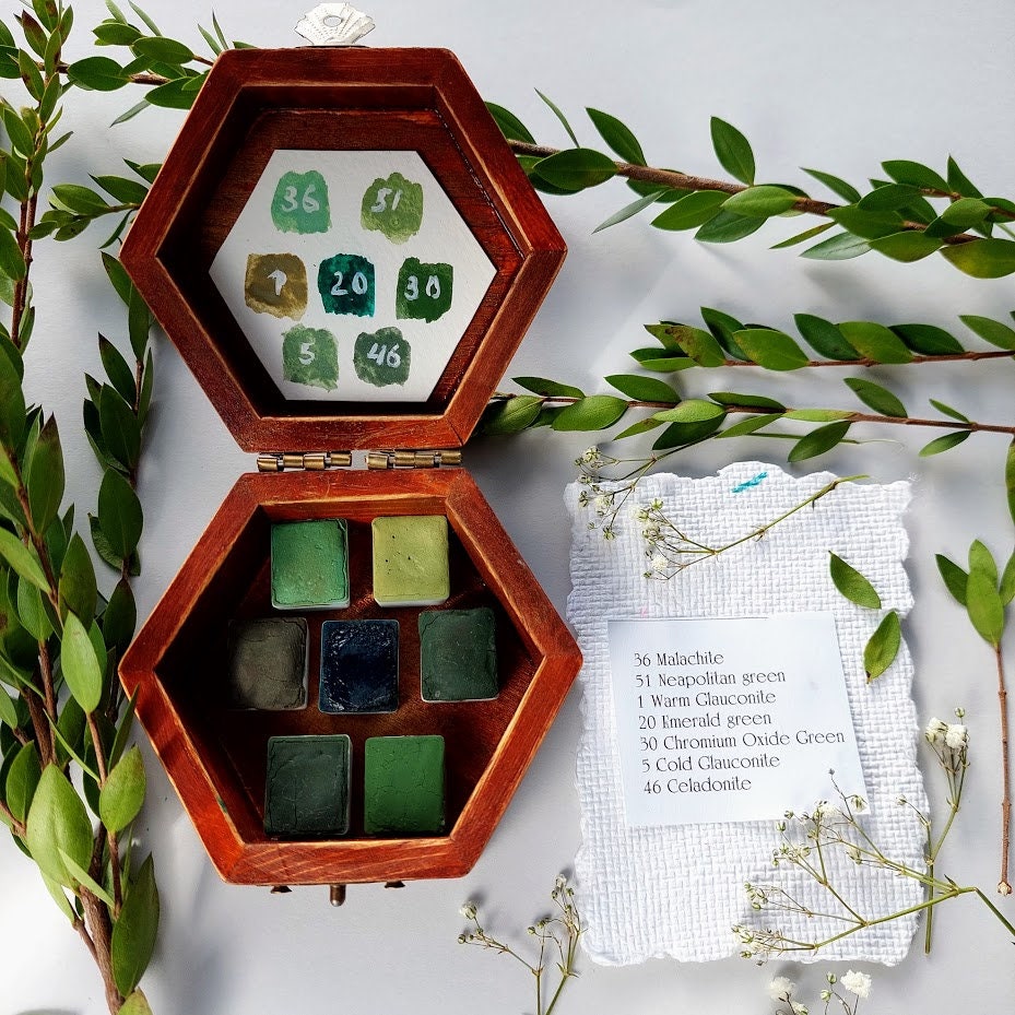 The Green Botanical Mono-pigment Watercolors Palette. Rare Historical ...