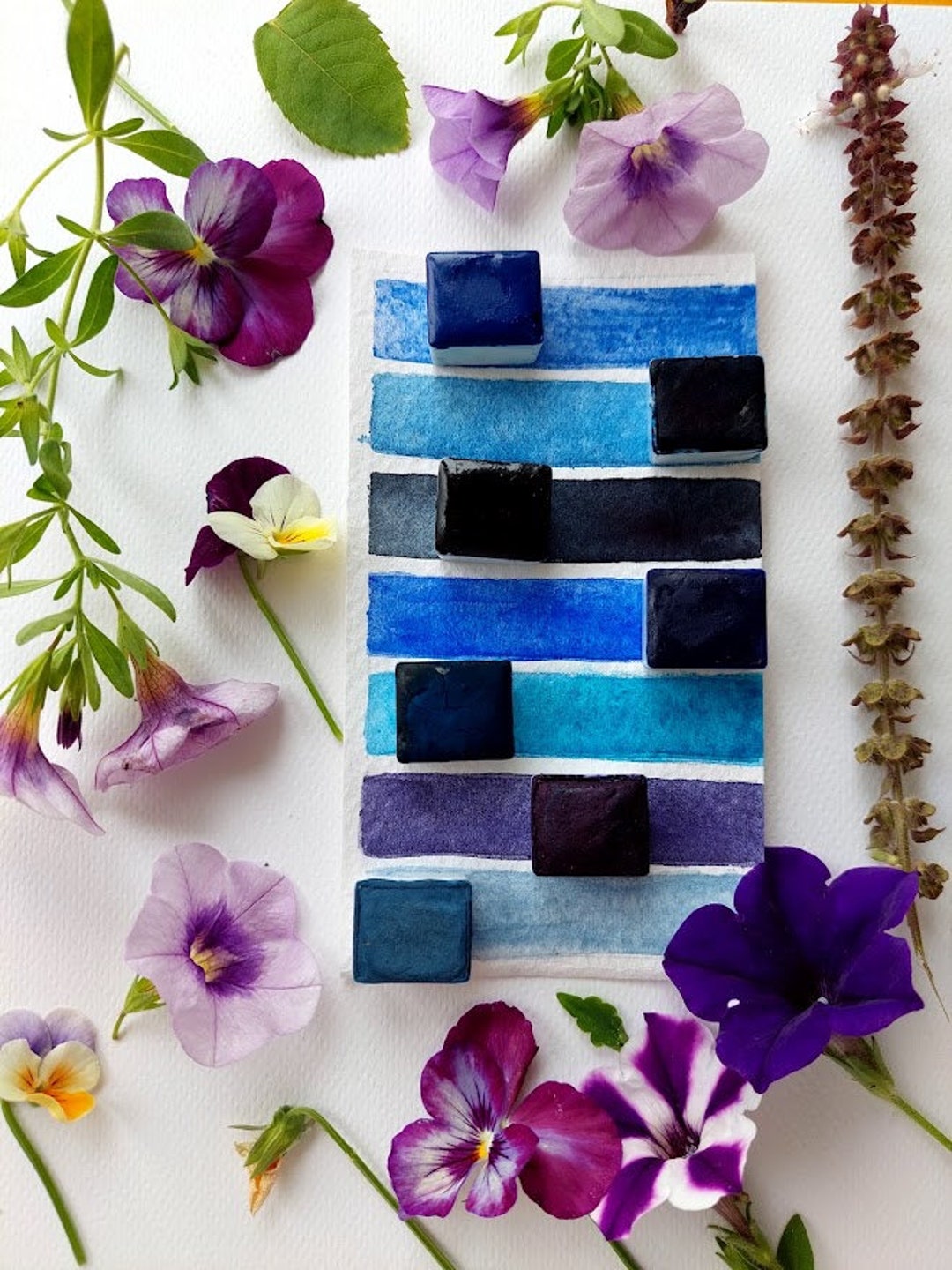 Blue Palette Watercolor in Wooden Box Travel Set Handmade Original ...