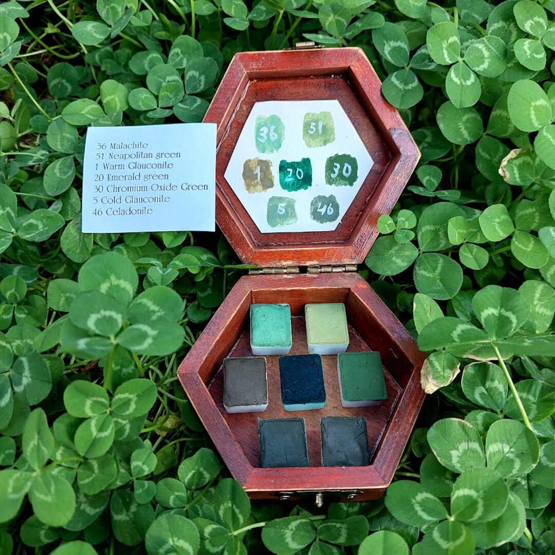 Green Palette Rare Historical Pigments Handmade Travel Watercolor of 7 ...