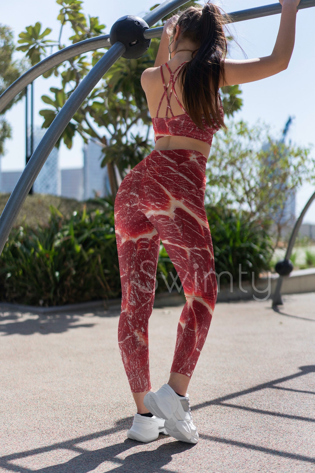 JUICY MEAT STEAK Sport Bra and Leggings, Meat Print Yoga Pants, Woman ...