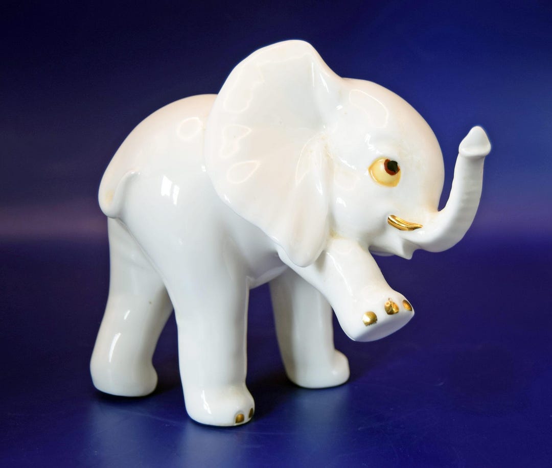 Royal Osborne Bone China White Elephant Figurine With Gold Tusks ...
