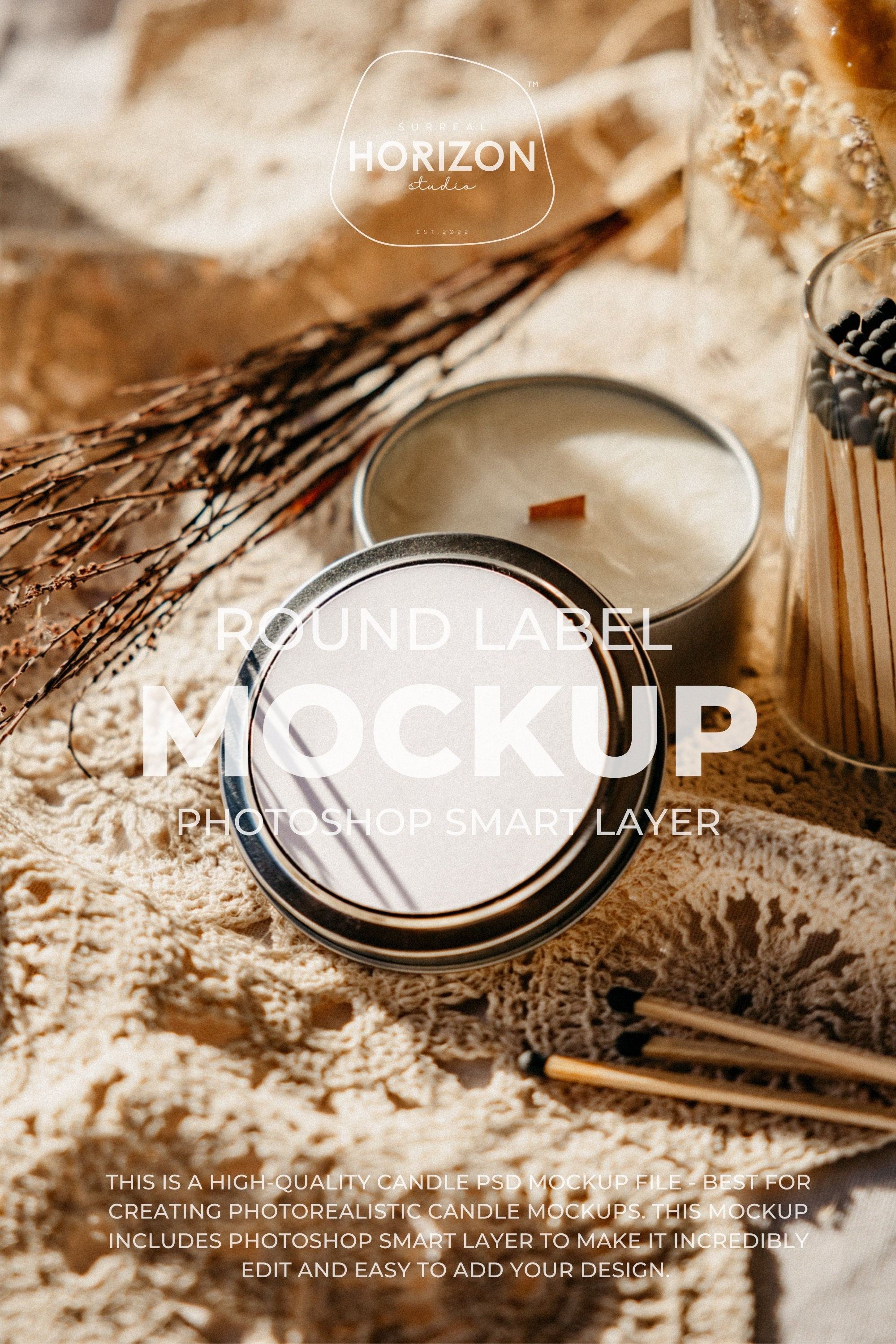 Round Candle Sticker Mockup, Circle Candle Label Mockup, Elegant Label ...