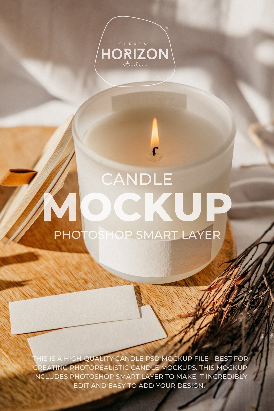 Thin Label Candle Jar Mockup, Boho Candle Mockup 4 X 1,5 in Label Size ...