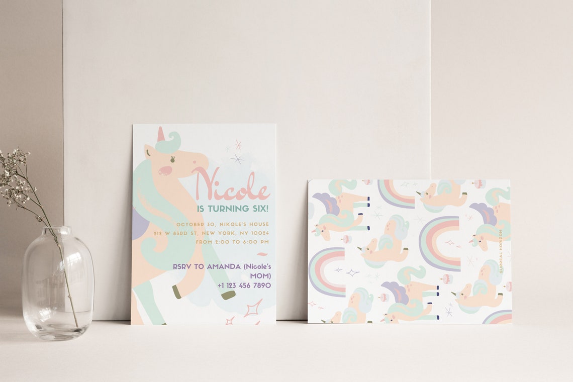 Printable Unicorn Birthday Invitation Template, Modern Unicorn HBD ...