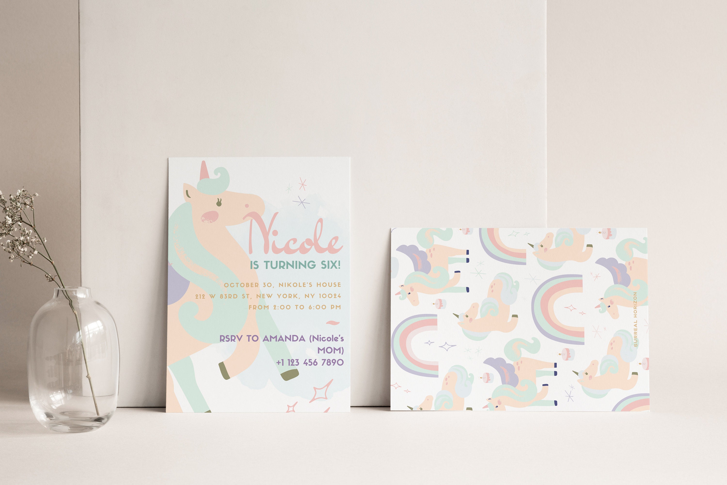 Printable Unicorn Birthday Invitation Template, Modern Unicorn HBD ...