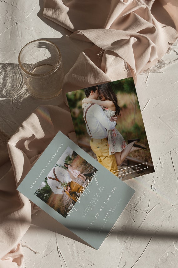 Editable Photo Wedding Invitation Template in Sage Green Tone - Etsy