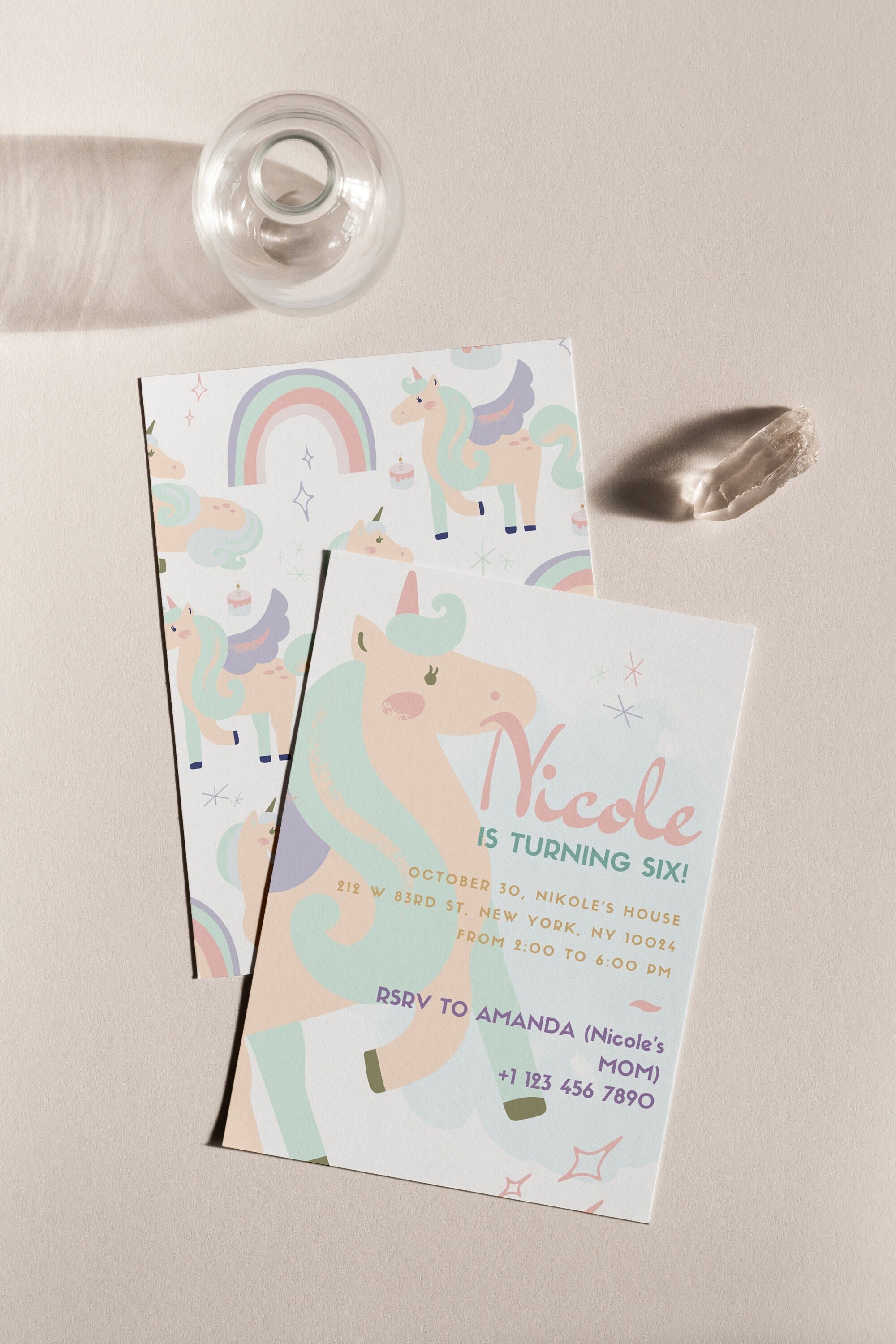 Printable Unicorn Birthday Invitation Template, Modern Unicorn HBD ...