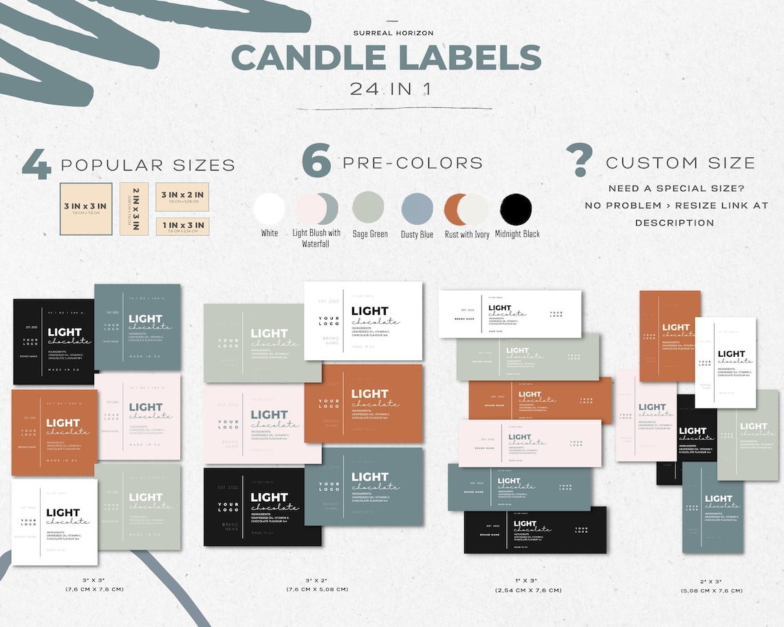 24in1 Modern Aesthetic Candle Label Template, Editable Candle Labels ...