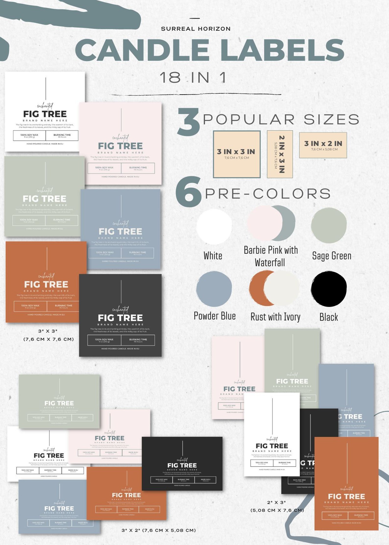 18 in 1 Square Rectangle Modern Candle Labels Template, Editable ...