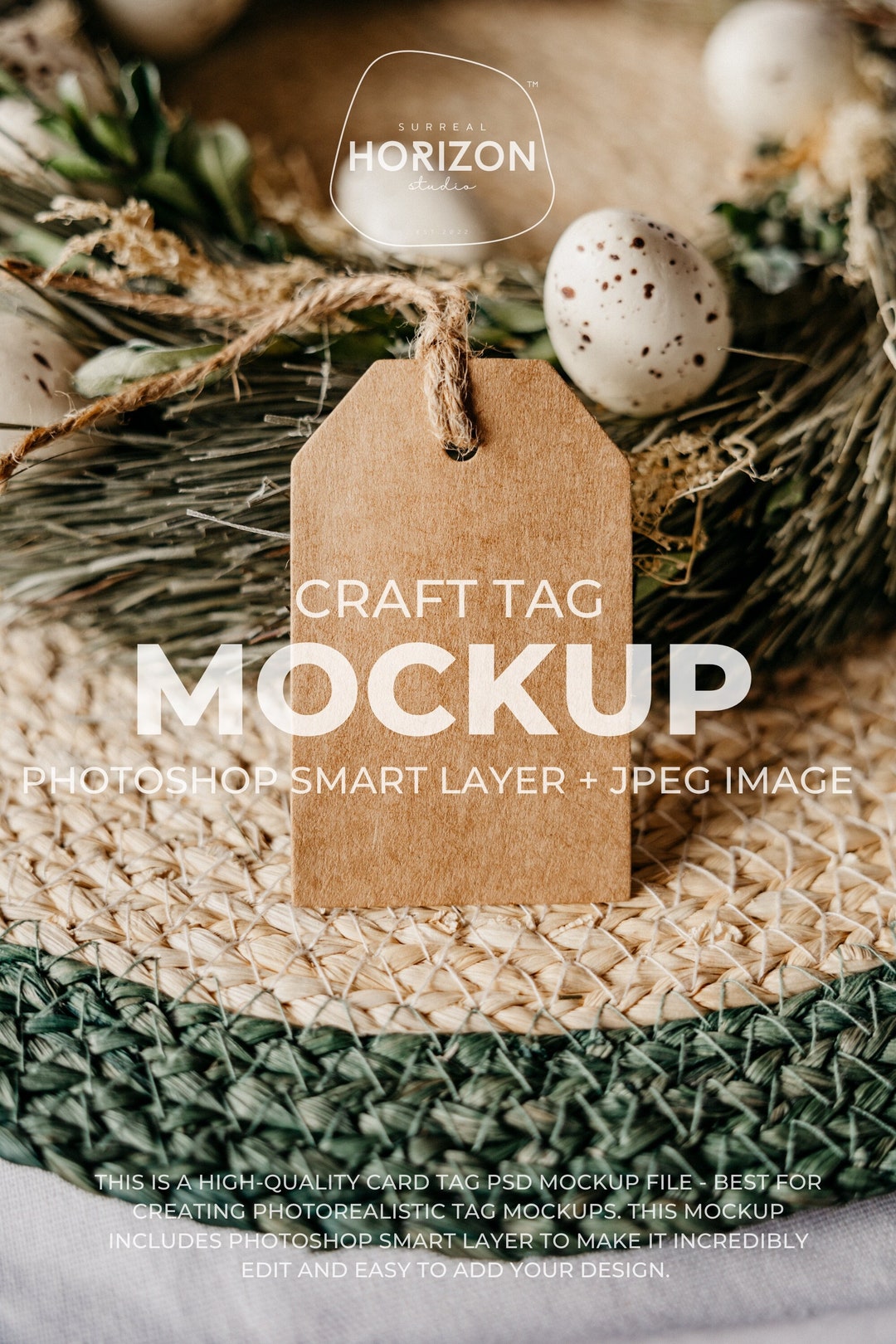 2x3,5 in Easter Rectangle Craft Paper Tag Mockup, PSD JPEG, Easter ...