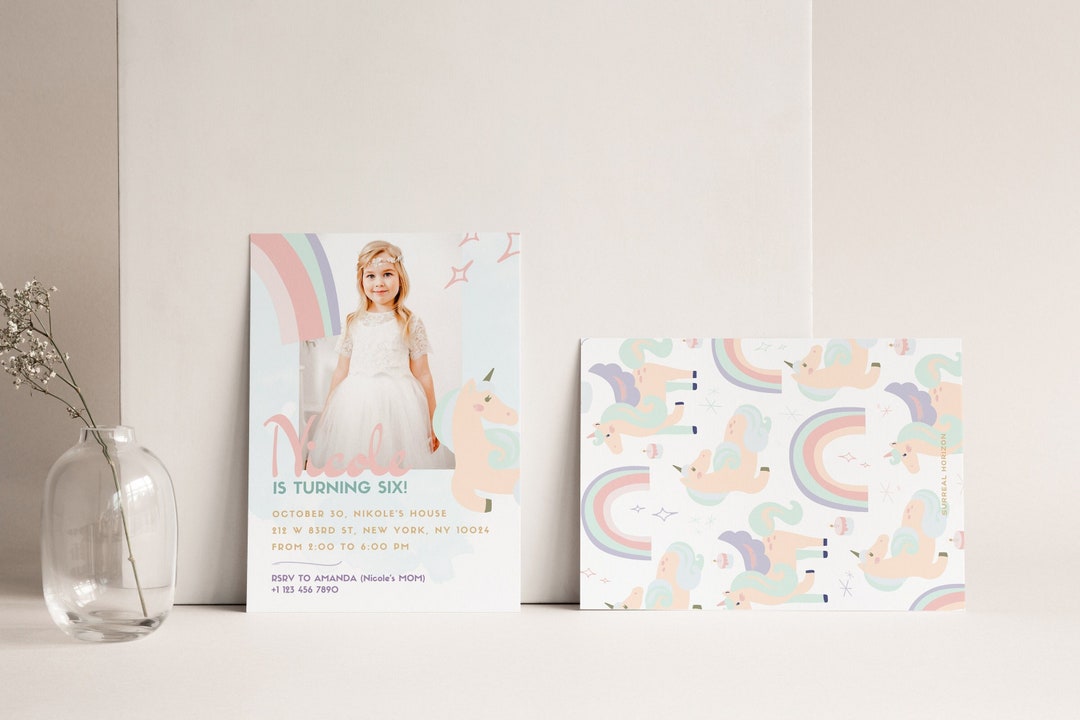 Unicorn Photo Birthday Invitation Template, Unicorn Birthday Invite ...